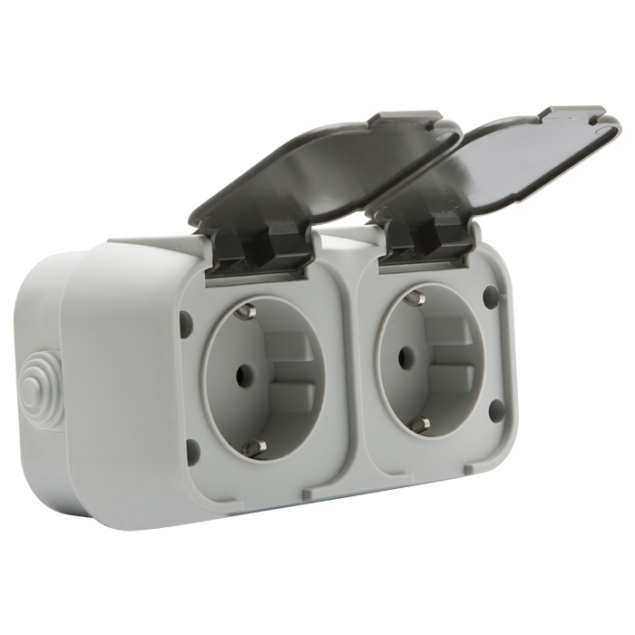 Priza dubla, cu capac, cu protectie si siguranta copii, montaj aparent ...